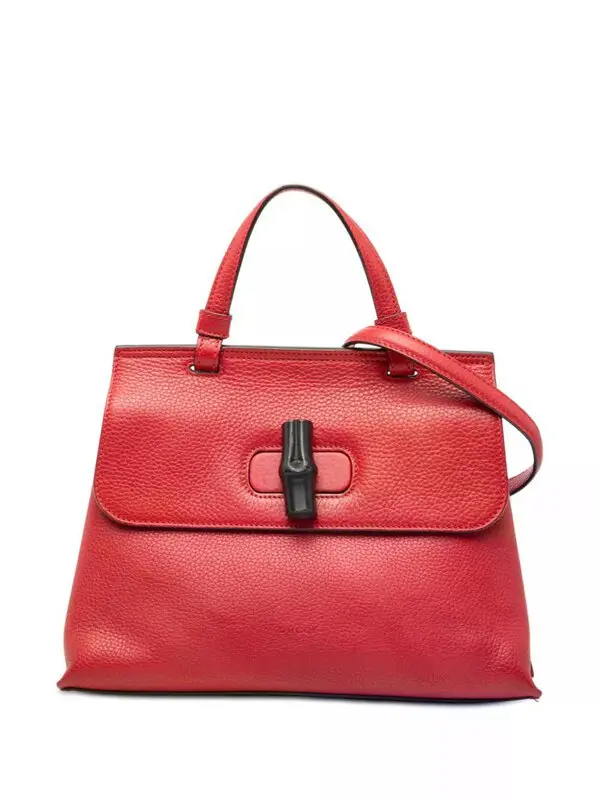 Gucci 2000-2015 Small Leather Bamboo Daily Satchel - Red