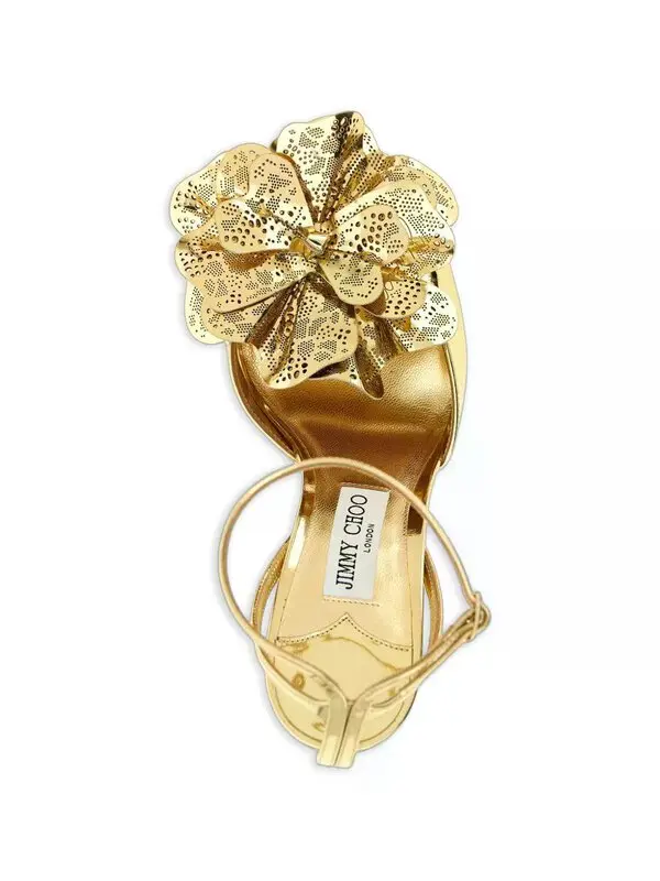 JIMMY CHOO Mimmi Flower-appliqué Ankle-strap Sandals - Gold