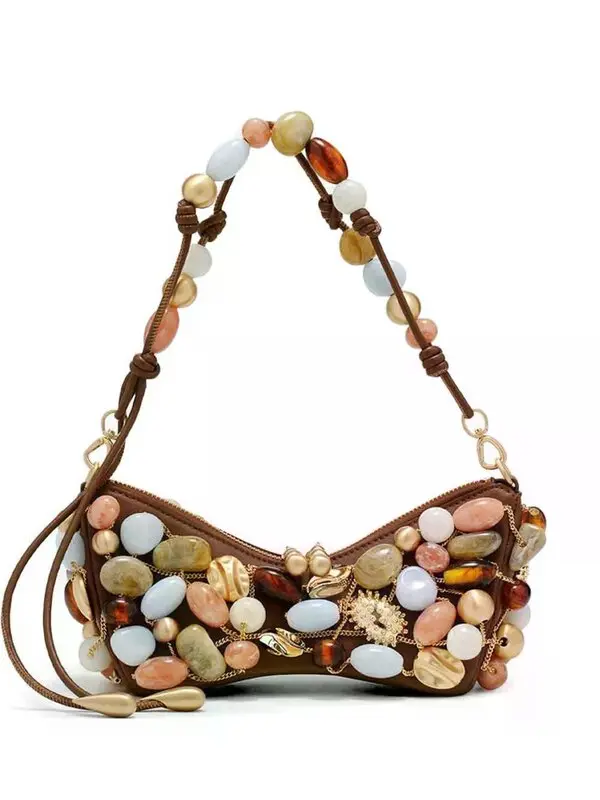 Cult Gaia Beaded Tote Bag - Brown