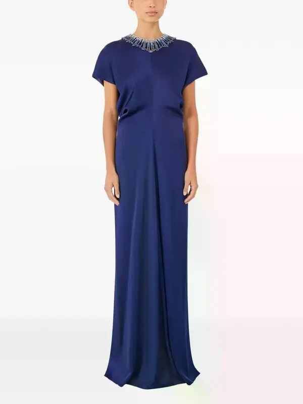 Jenny Packham Novak Embellished-collar Maxi Dress - Blue