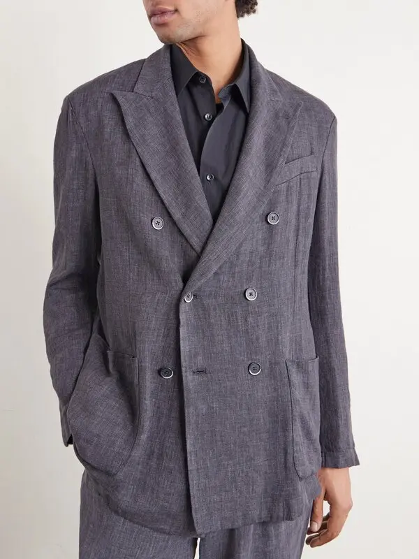 Barena Venezia Unstructured Double-breasted Linen-blend Suit Jacket