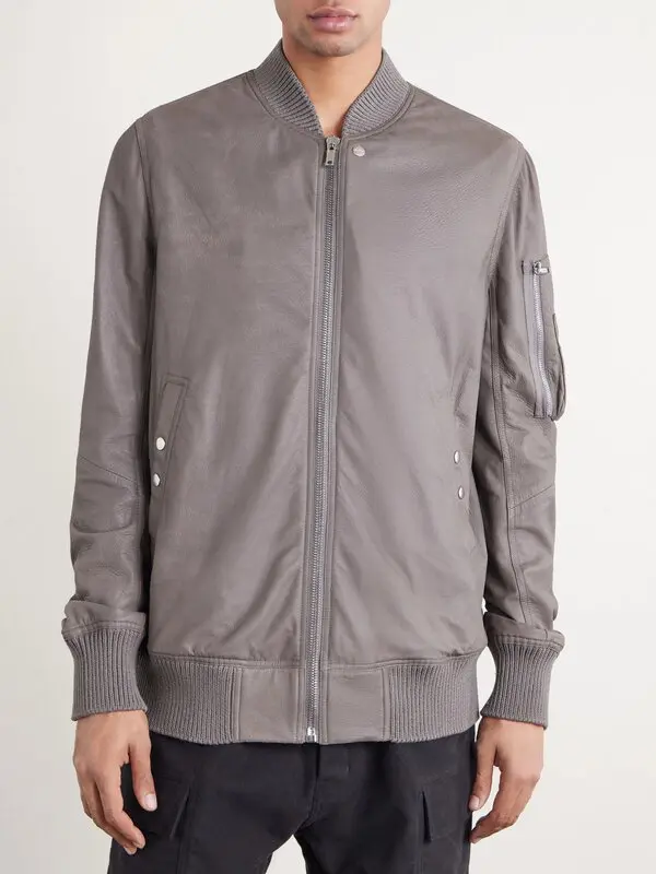 Rick Owens Leather Bomber Jacket - Gray