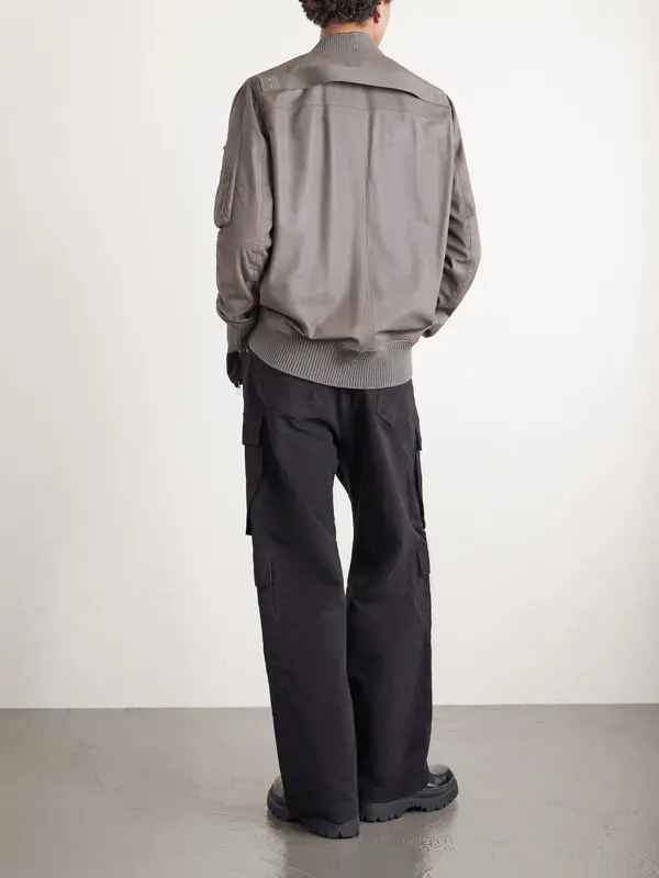 Rick Owens Leather Bomber Jacket - Gray