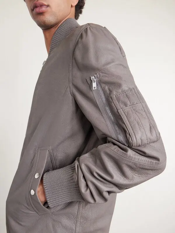 Rick Owens Leather Bomber Jacket - Gray