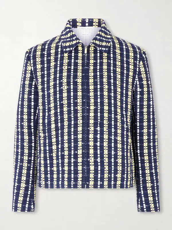 Thom Browne Cotton-blend Tweed Checked Jacket - Blue