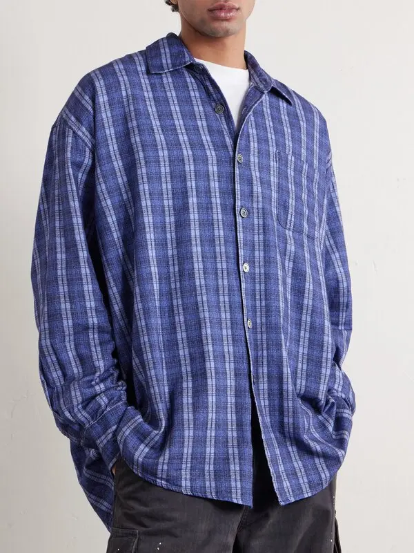 Our Legacy Borrowed Oversized Checked Cotton-flannel Shirt - Blue