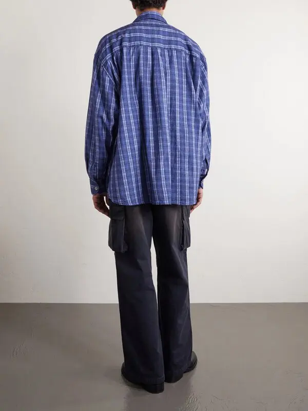 Our Legacy Borrowed Oversized Checked Cotton-flannel Shirt - Blue