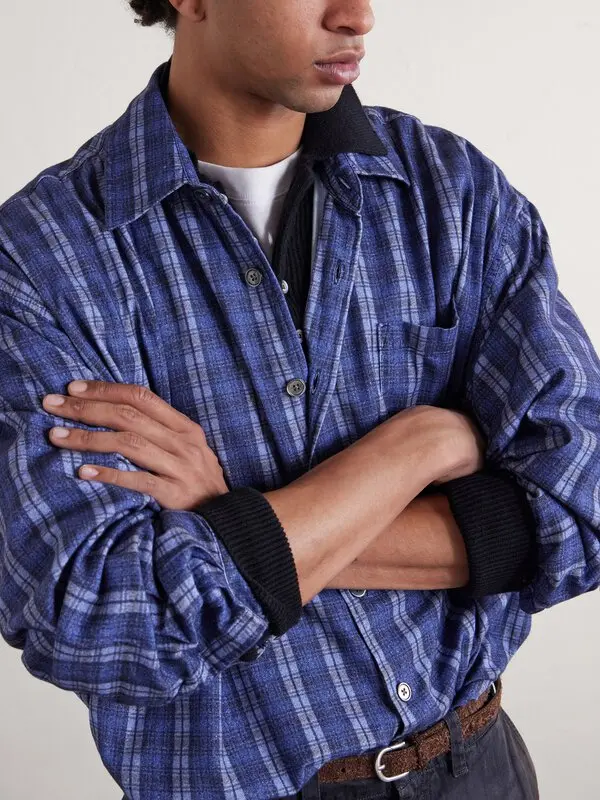 Our Legacy Borrowed Oversized Checked Cotton-flannel Shirt - Blue