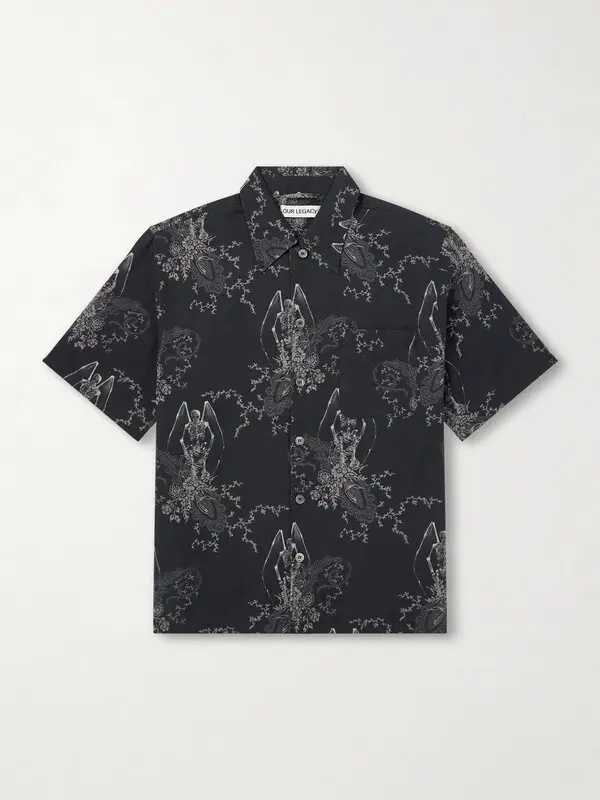 Our Legacy Every Printed Cotton And Linen-blend Shirt - Black