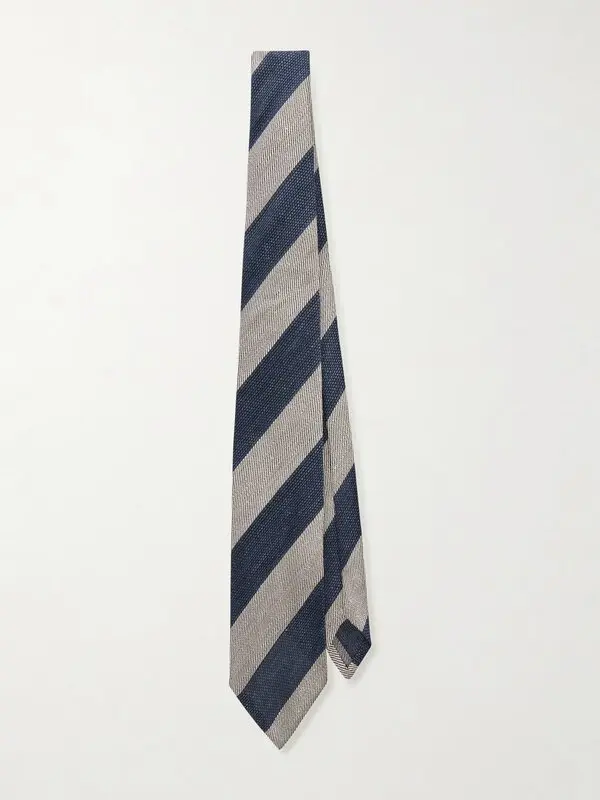 Dunhill 9.5cm Striped Linen And Mulberry Silk-blend Jacquard Tie - Blue