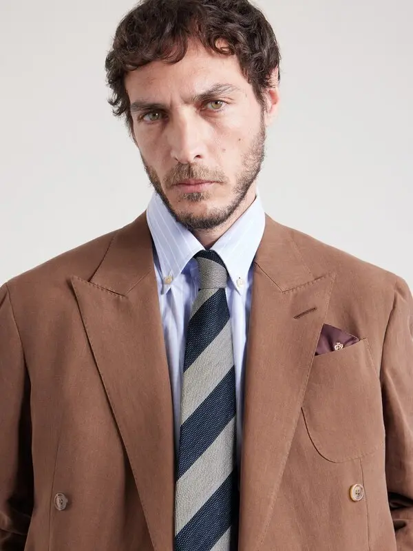 Dunhill 9.5cm Striped Linen And Mulberry Silk-blend Jacquard Tie - Blue