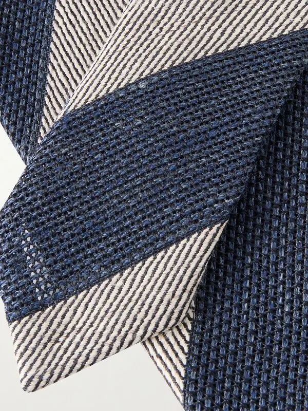 Dunhill 9.5cm Striped Linen And Mulberry Silk-blend Jacquard Tie - Blue