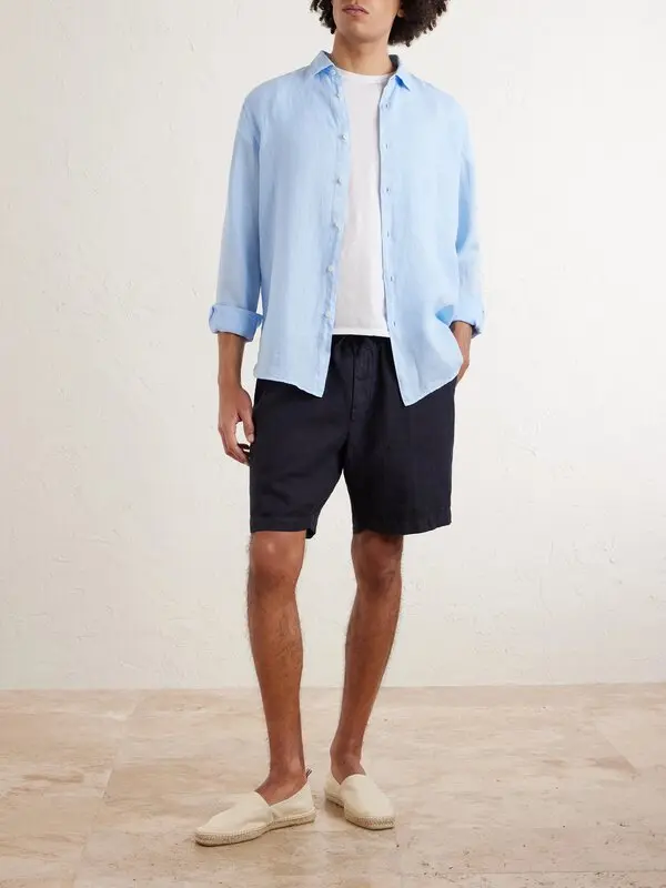 Altea Samuel Straight-leg Linen Drawstring Shorts - Blue