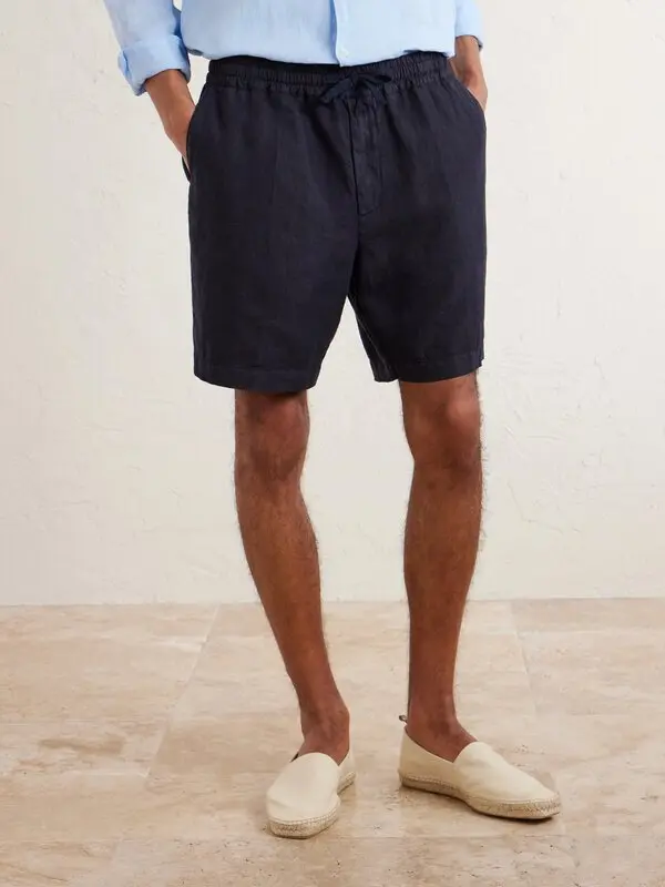 Altea Samuel Straight-leg Linen Drawstring Shorts - Blue
