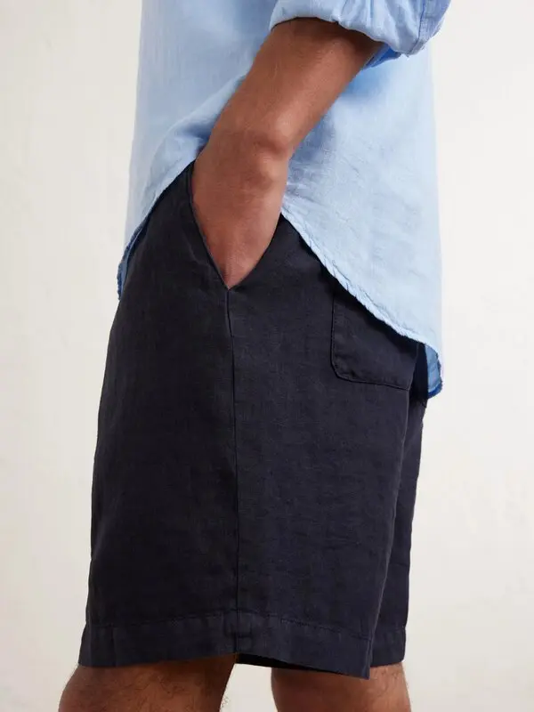 Altea Samuel Straight-leg Linen Drawstring Shorts - Blue
