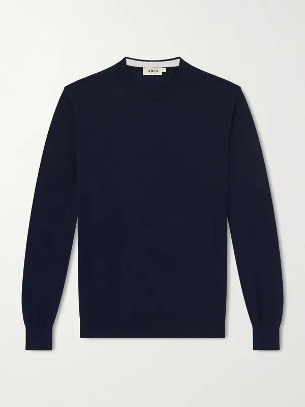 Altea Cotton And Cashmere-blend Crew Neck Sweater - Blue