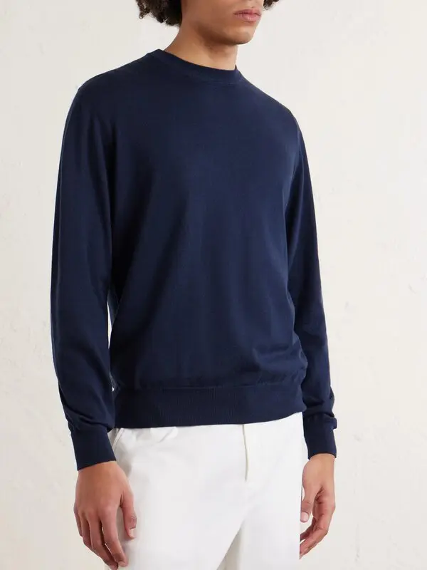 Altea Cotton And Cashmere-blend Crew Neck Sweater - Blue