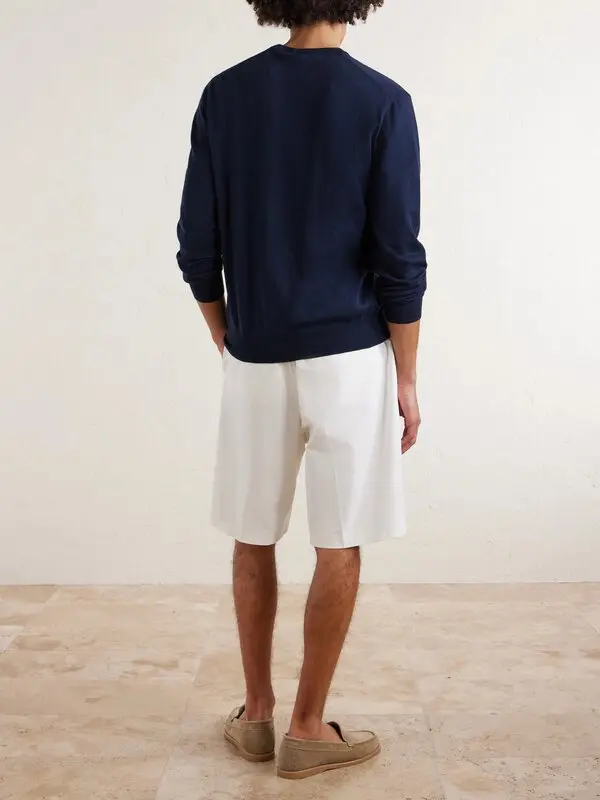 Altea Cotton And Cashmere-blend Crew Neck Sweater - Blue