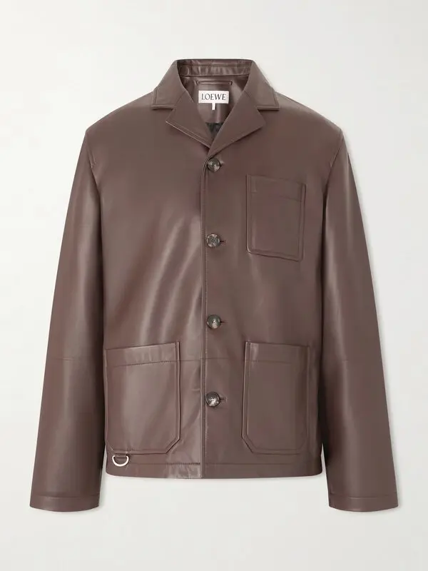 Loewe Camp-collar Leather Jacket - Brown