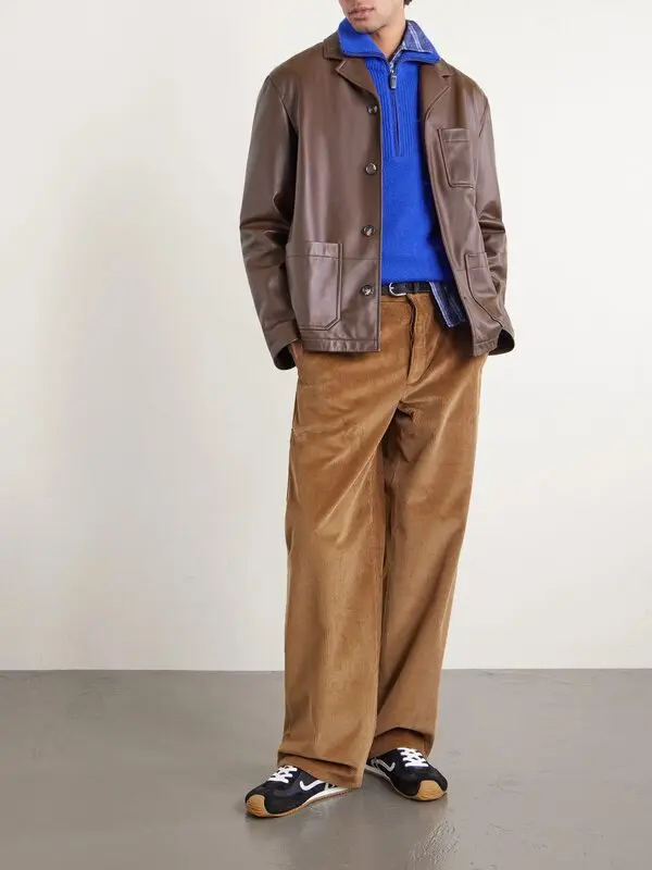 Loewe Camp-collar Leather Jacket - Brown
