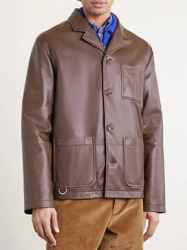 Loewe Camp-collar Leather Jacket - Brown