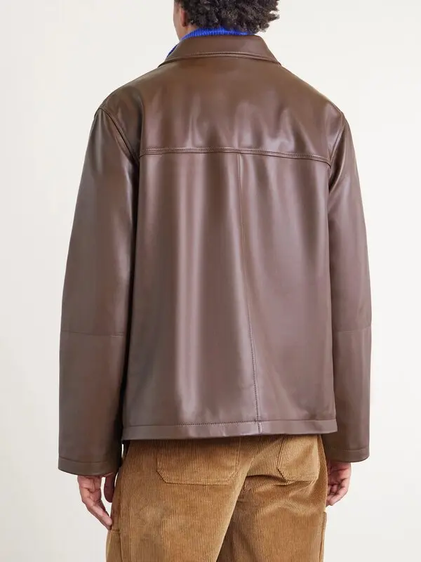 Loewe Camp-collar Leather Jacket - Brown