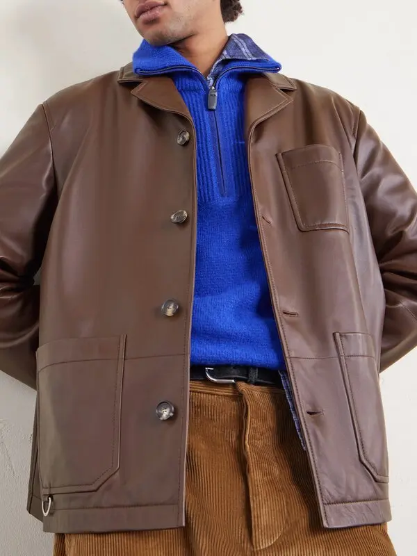 Loewe Camp-collar Leather Jacket - Brown