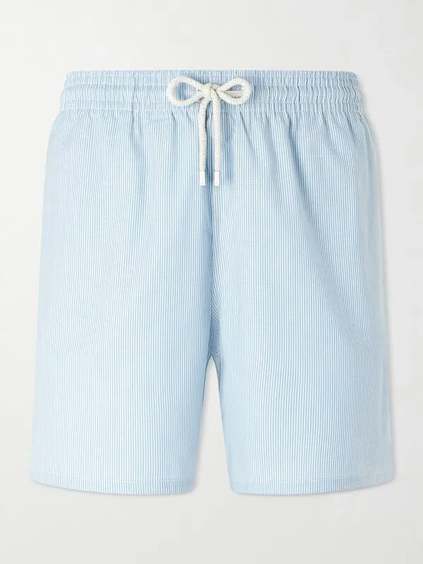 Vilebrequin Straight-leg Mid-length Striped Wool-blend Swim Shorts - Blue
