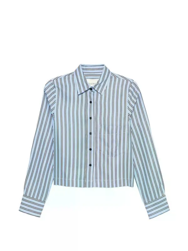 Closed Striped Cropped Shirt - Blue