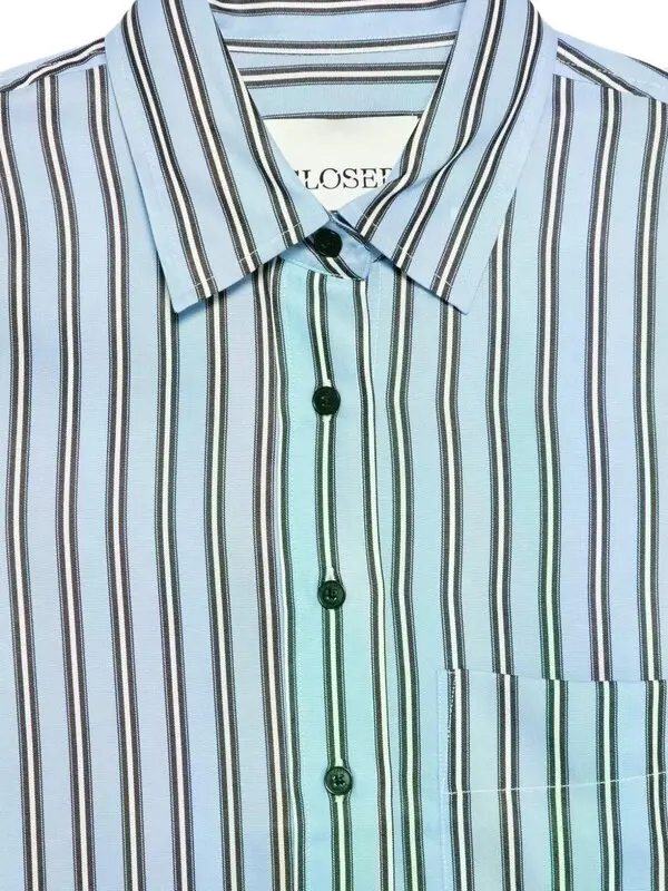 Closed Striped Cropped Shirt - Blue