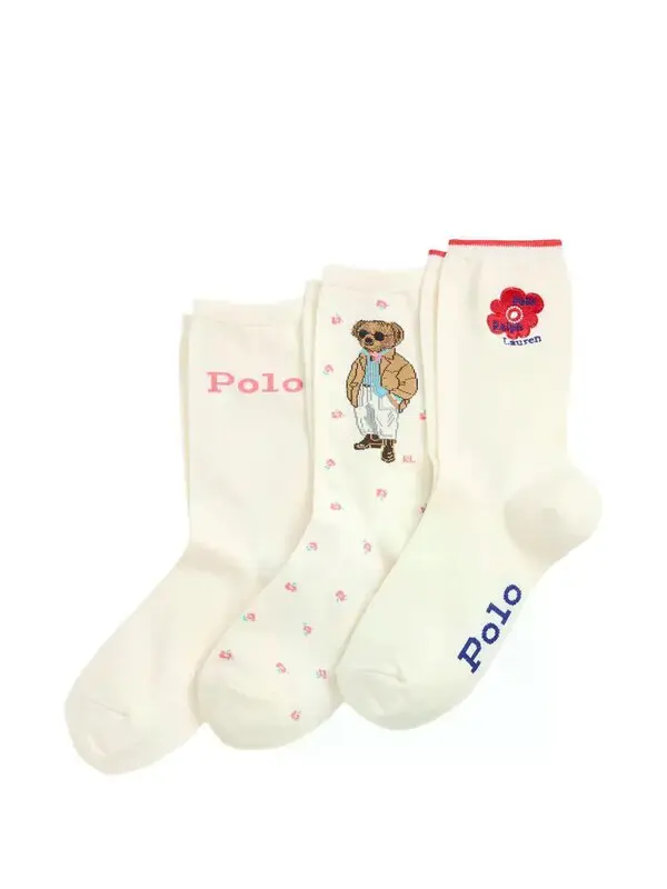 Polo Ralph Lauren Polo Bear Floral-motif Socks - Neutrals
