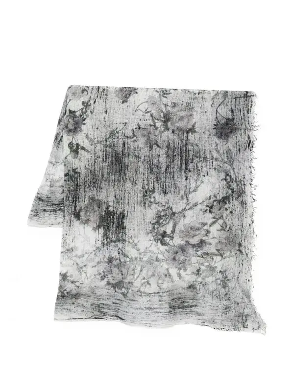 Avant Toi Floral Frayed Scarf - Grey