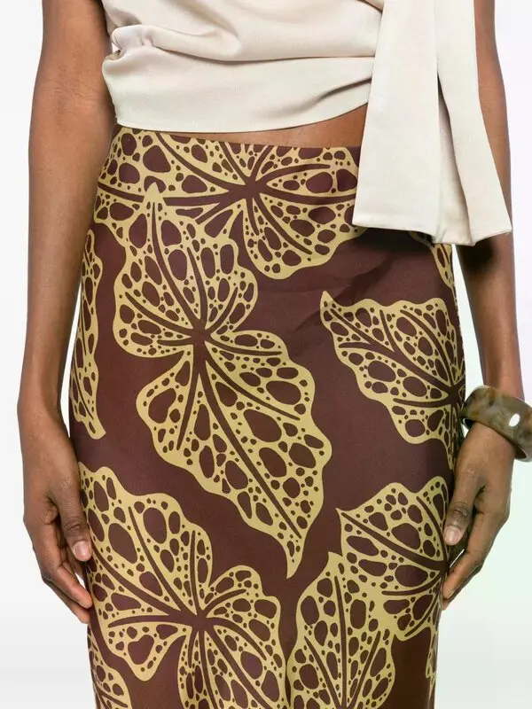 OTTOD'AME Leaf-print Midi Skirt