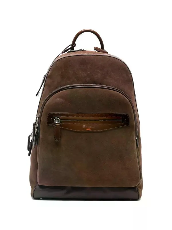 Santoni Zipped Suede Backpack - Brown