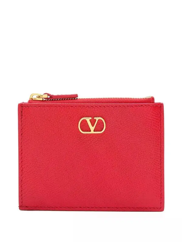 Valentino Garavani Vlogo Signature Grainy Calfskin Card Holder - Red