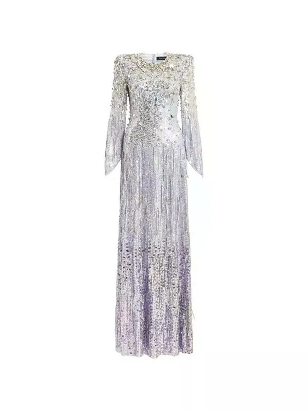 Jenny Packham Sequined Long-sleeve Maxi Dress - Silver