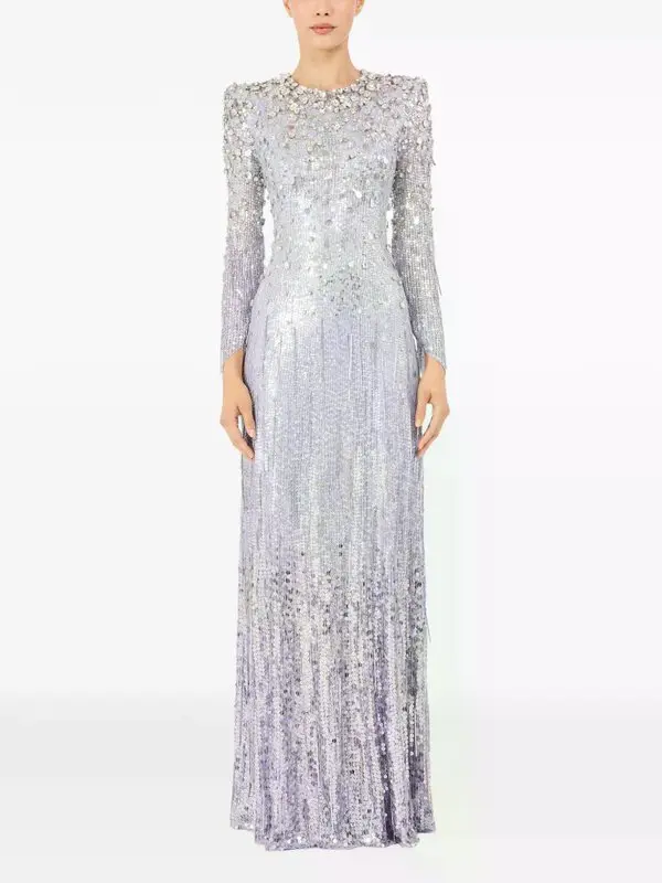 Jenny Packham Sequined Long-sleeve Maxi Dress - Silver