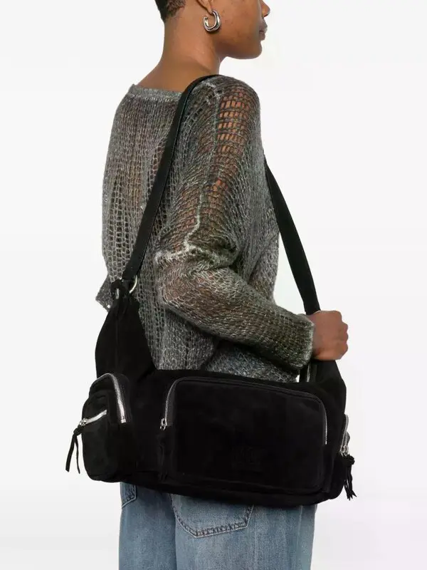 MARGESHERWOOD Logo-embossed Suede Crossbody Bag - Black