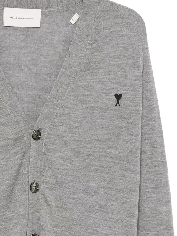 AMI Paris Button V-neck Cardigan - Grey
