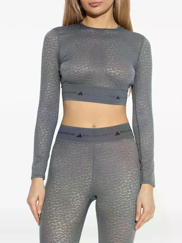 Adidas By Stella McCartney Long-sleeved Cropped Top With Animal Print