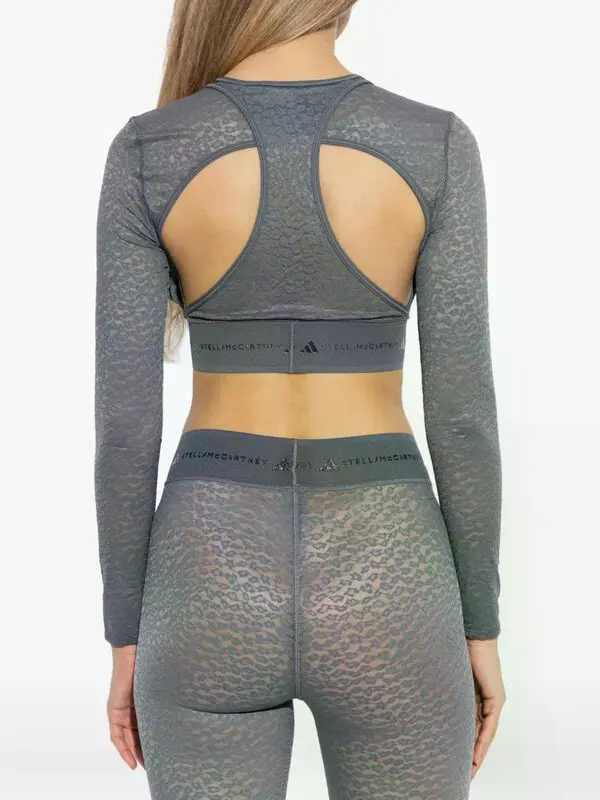 Adidas By Stella McCartney Long-sleeved Cropped Top With Animal Print
