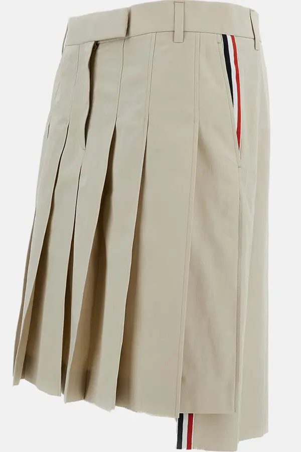 Thom Browne Pleated Cotton Twill Miniskirt - Beige