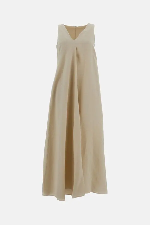 M.S.M. MILANO Sleeveless Linen Maxi Dress - Beige