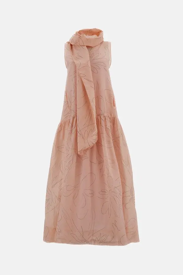 Plan C Organza Long Dress - Rose