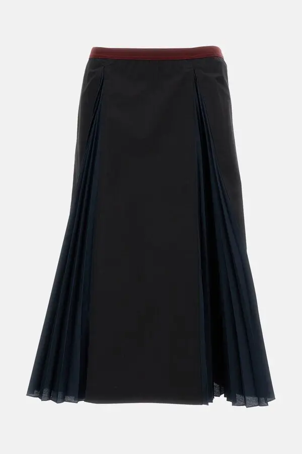 Plan C Pleated Trapezoid Midi Skirt
