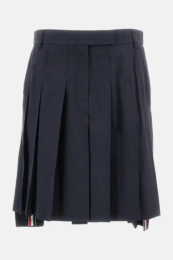 Thom Browne Pleated Cotton Miniskirt - Blue