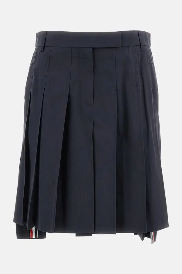 Thom Browne Pleated Cotton Miniskirt - Blue