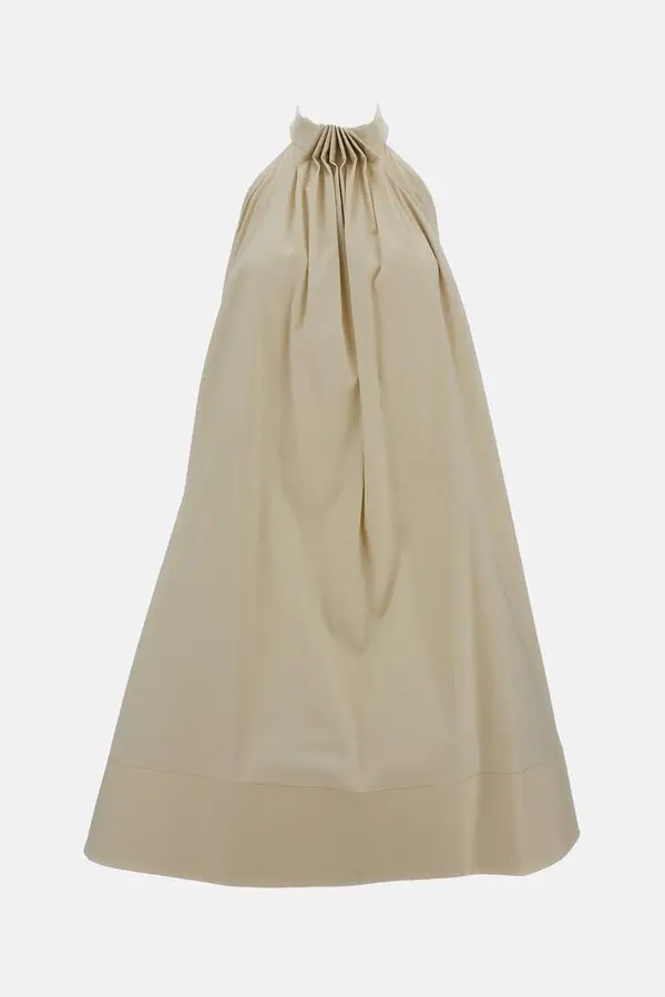 M.S.M. MILANO Cotton Blend Halterneck Maxi Dress - Beige