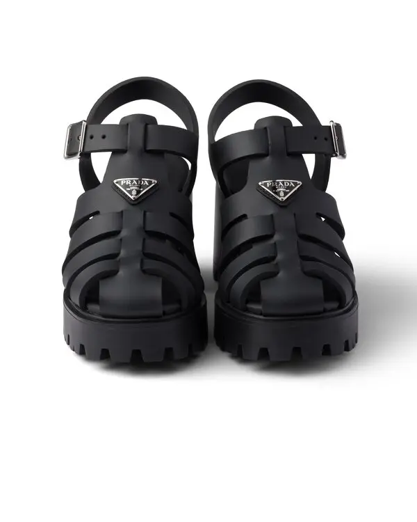 Prada Platform Lug Sole Sandals - Black