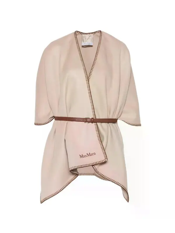 Max Mara Logo-embroidered Wool Poncho - Neutrals